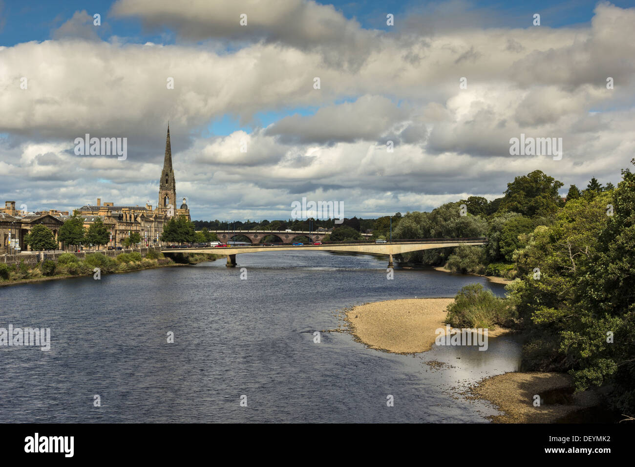 PERTH CITY SCOTLAND ON THE BANKS OF THE RIVER TAY WITH THE ROAD BRIDGE ...