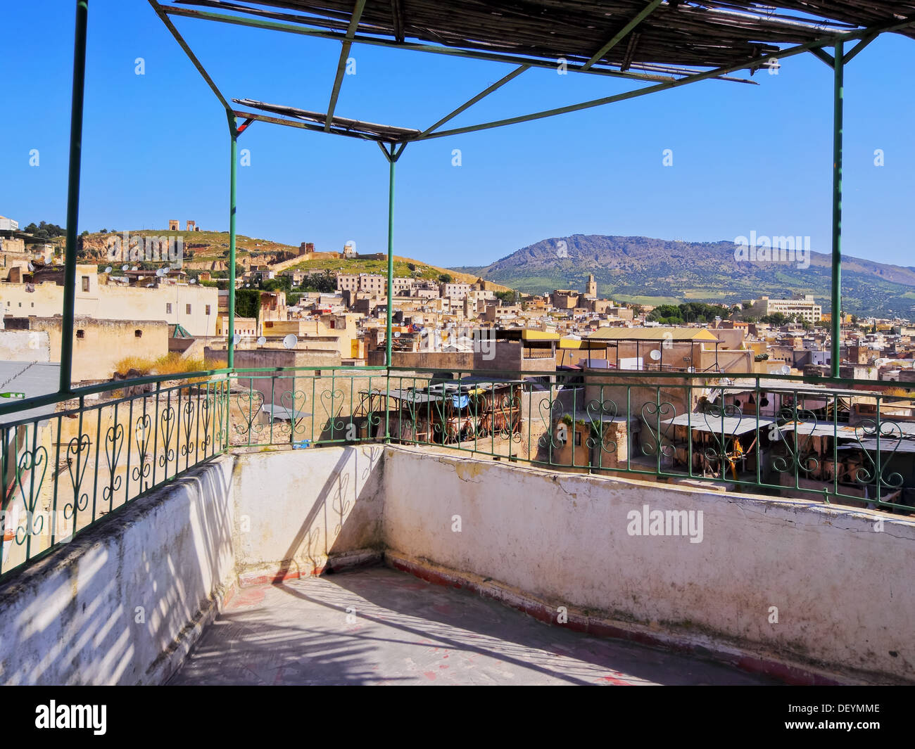Typical Moroccan Roof Terrace in the old medina of Fes, Morocco, Africa ...