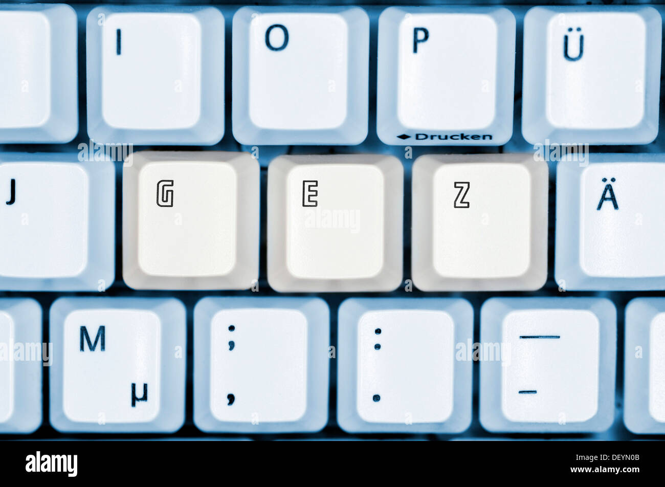 Computer keyboard labeled GEZ Licence Collection Agency, GEZ fees for ...