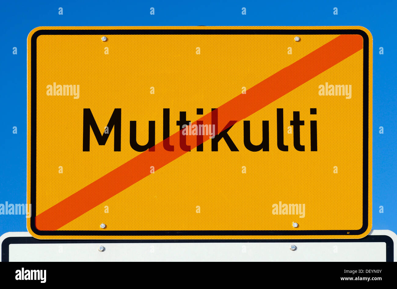 City limits sign lettering with stricken Multikulti Stock Photo - Alamy