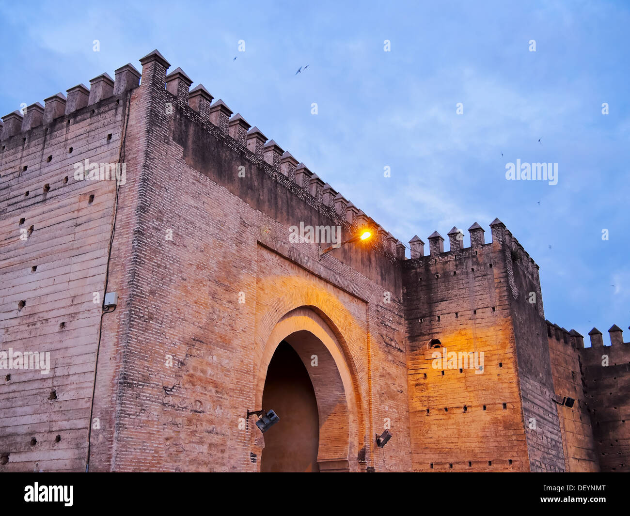 Night view of the walls of the old medina in Fes, Morocco, Africa Stock ...