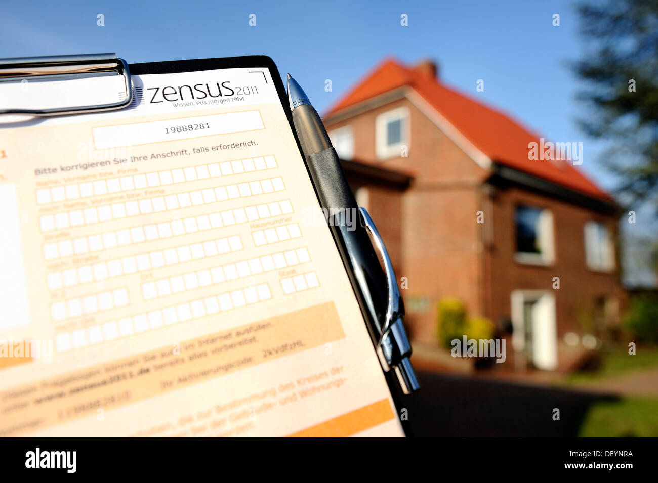 Clipboard with the questionnaire of the Census 2011, building and ...