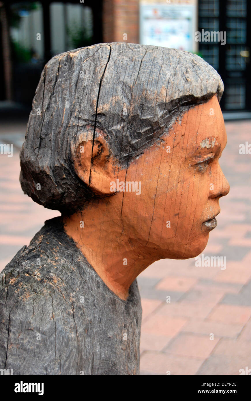 Boy, wooden sculpture, artist Peter Nettesheim, Borken, West ...