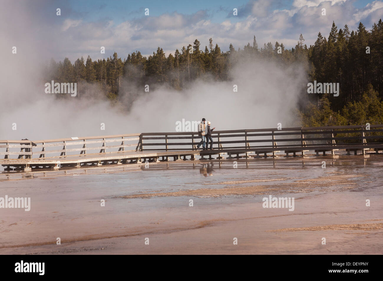 Visitors on boardwalk at Midway Geyser Basin, Yellowstone National Park ...