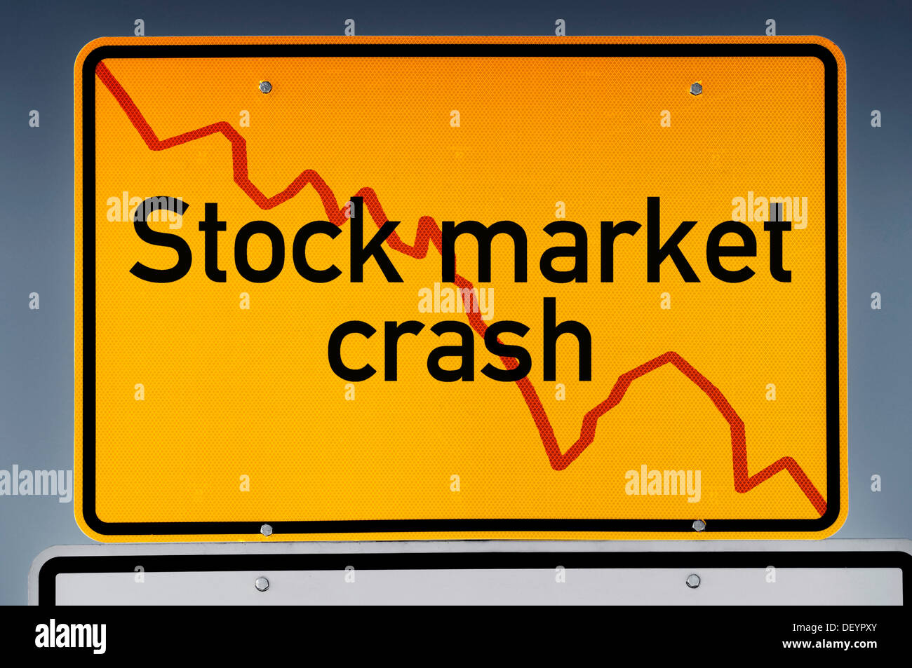 Place-name sign with declining stock chart, lettering "stock market ...