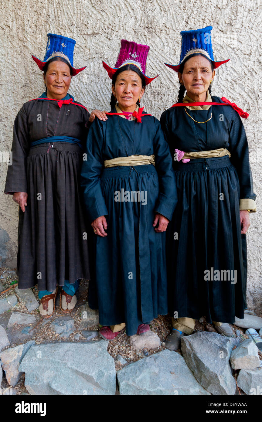 India, Jammu & Kashmir, Ladakh, full length portrait of three ...