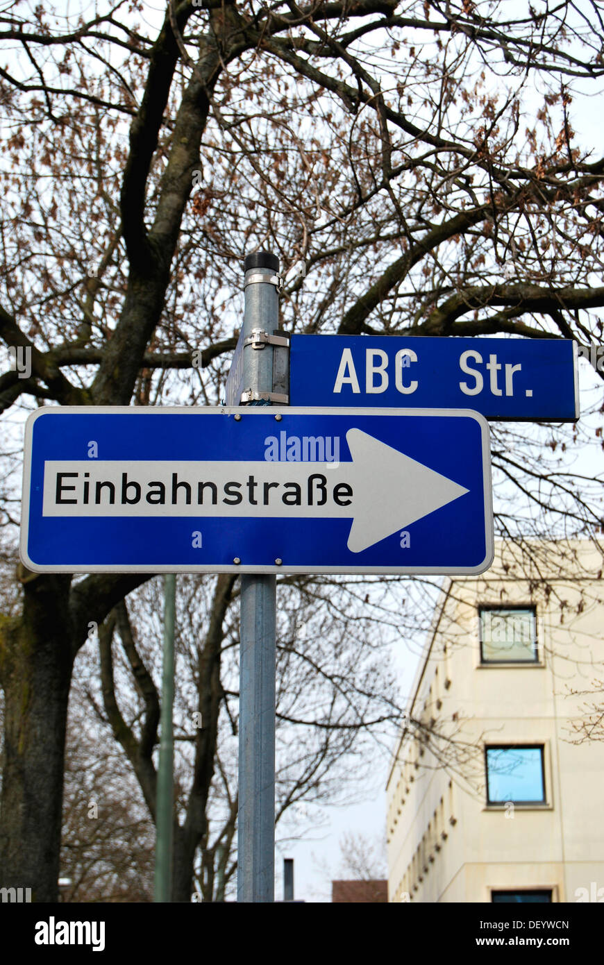 One-way street sign and street sign ABC-Strasse, Bochum, Ruhrgebiet ...