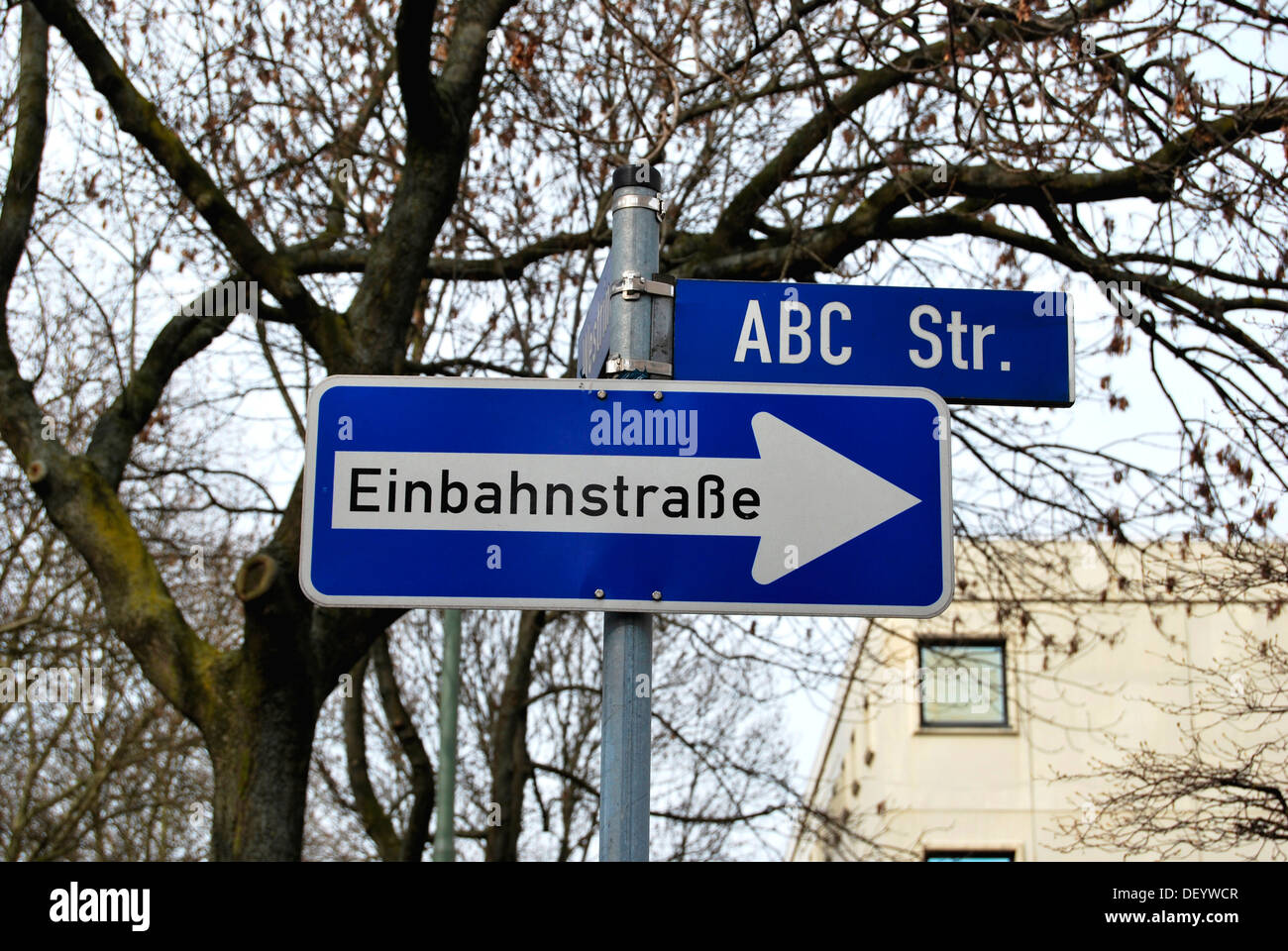 One-way street sign and street sign ABC-Strasse, Bochum, Ruhrgebiet ...