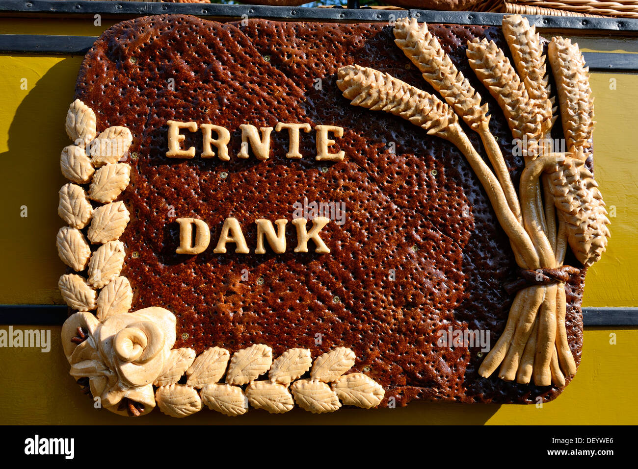 Baked sign "Erntedank", German for Thanksgiving, in Kirchwerder ...