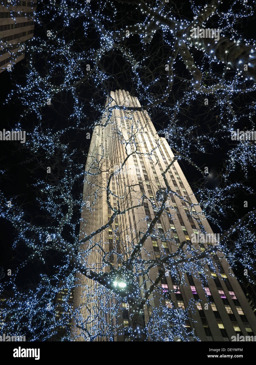 New York Tower and illuminated tree lights Stock Photo - Alamy