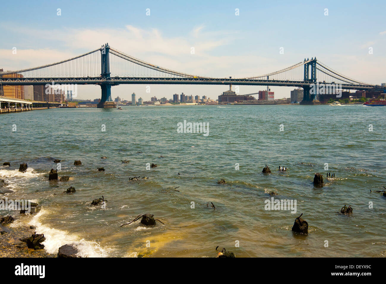 Williamsburg Bridge, view from the Lower East Side of Manhattan towards Brooklyn, East River ...