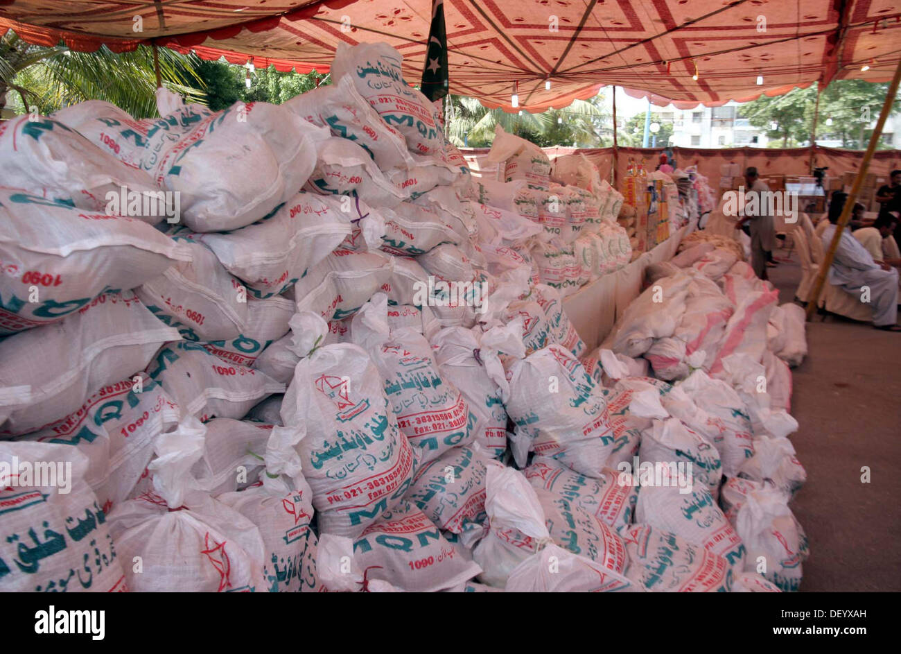 A view of MQM Khidmat-e-Khalq Foundation relief camp from where relief ...