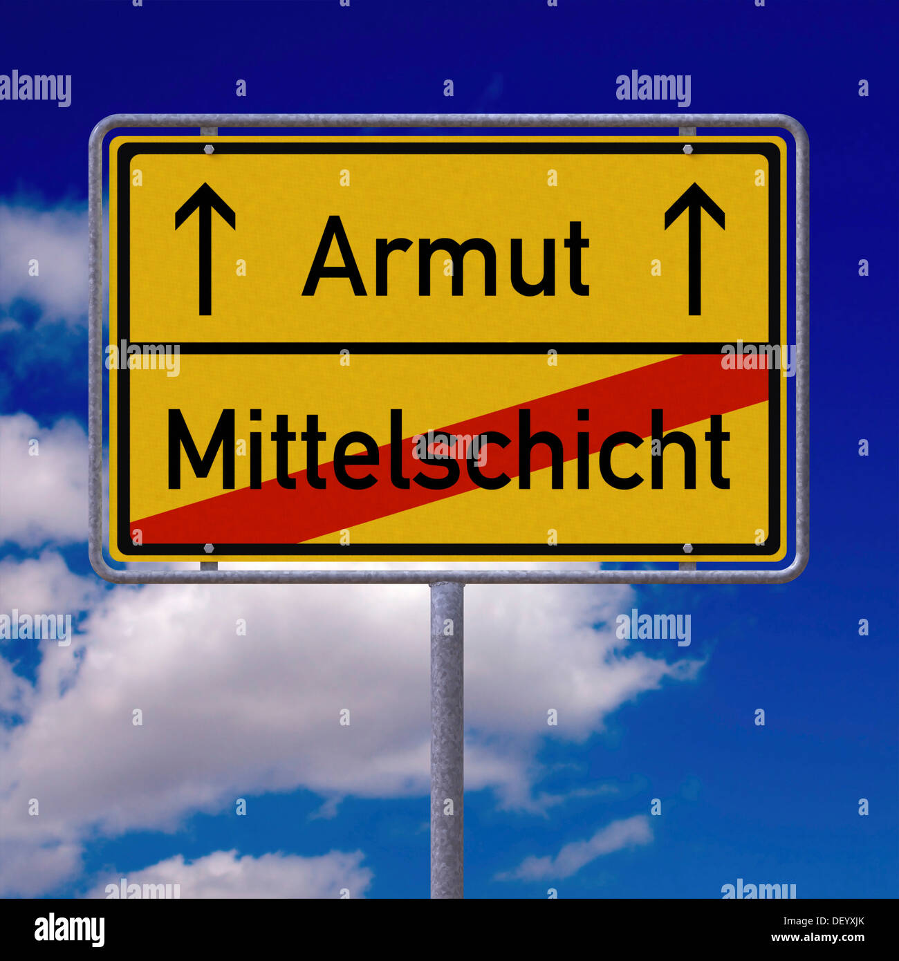 German place-name sign, lettering "Mittelschicht", German for "middle ...