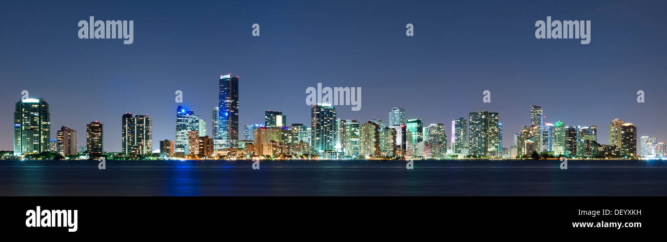 Miami skyline seen from Key Biscayne at dusk, Key Biscayne, Miami ...