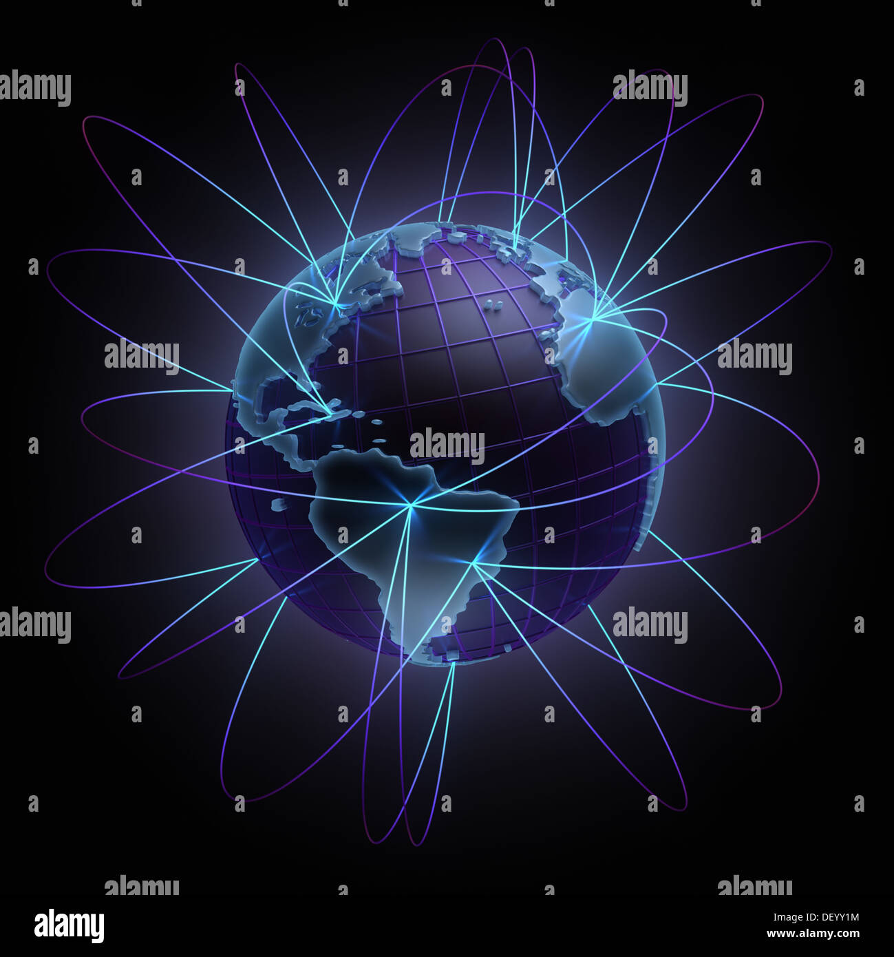 Planet Earth stylized with connections between continents. Concept of ...