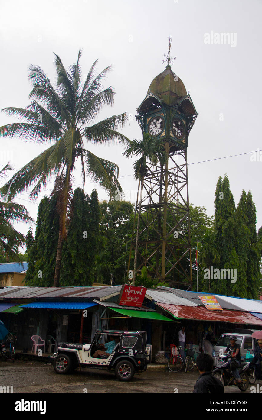 The Clock tower along the Main Road in Sittwe, Burma Stock Photo - Alamy