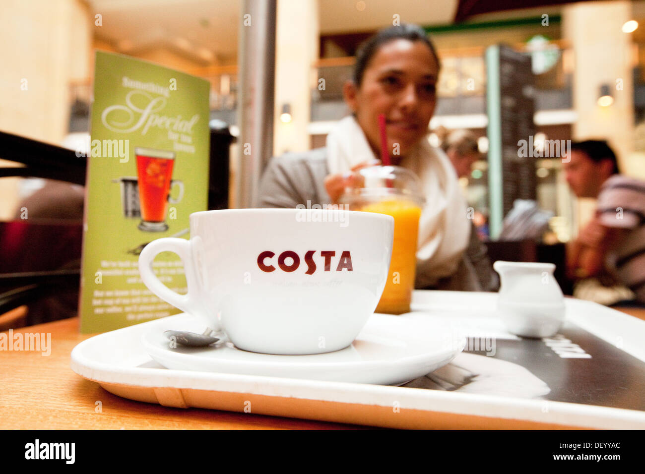 Costa Coffee cup and customer, Costa Coffee bar, Grand Arcade ...