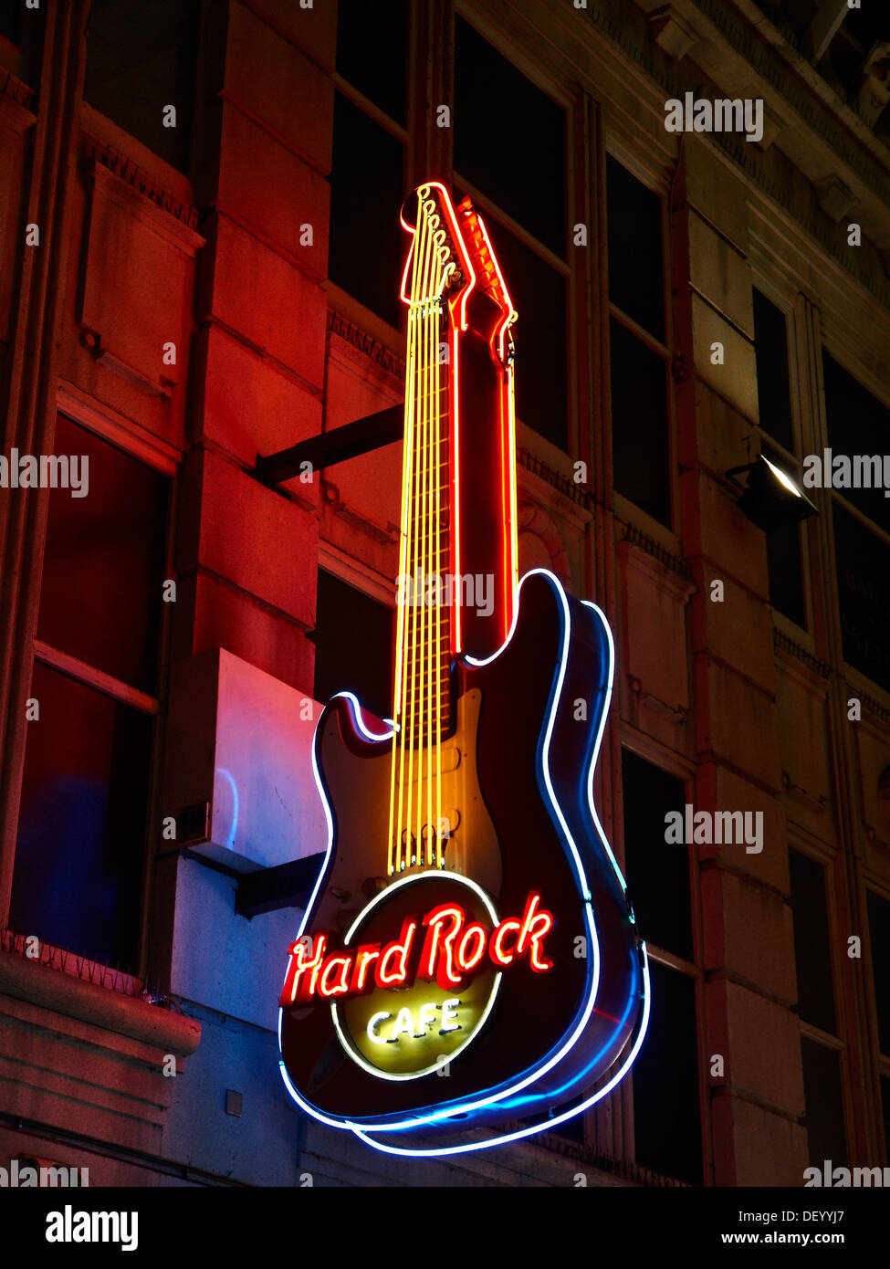 Hard Rock Cafe sign in Manchester UK Stock Photo - Alamy