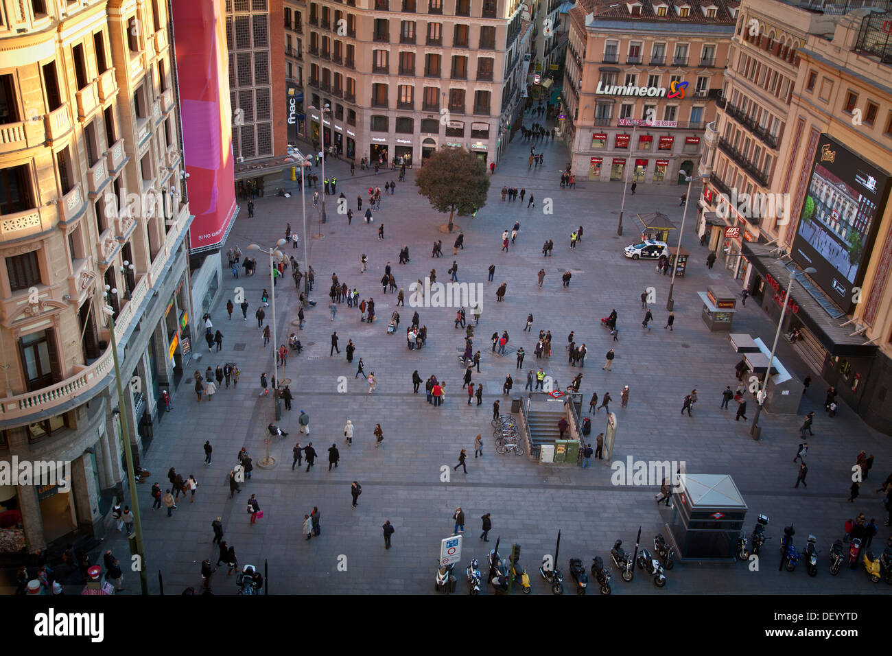 Plaza del Callao square in Gran Via street, downtown of Madrid, Spain ...