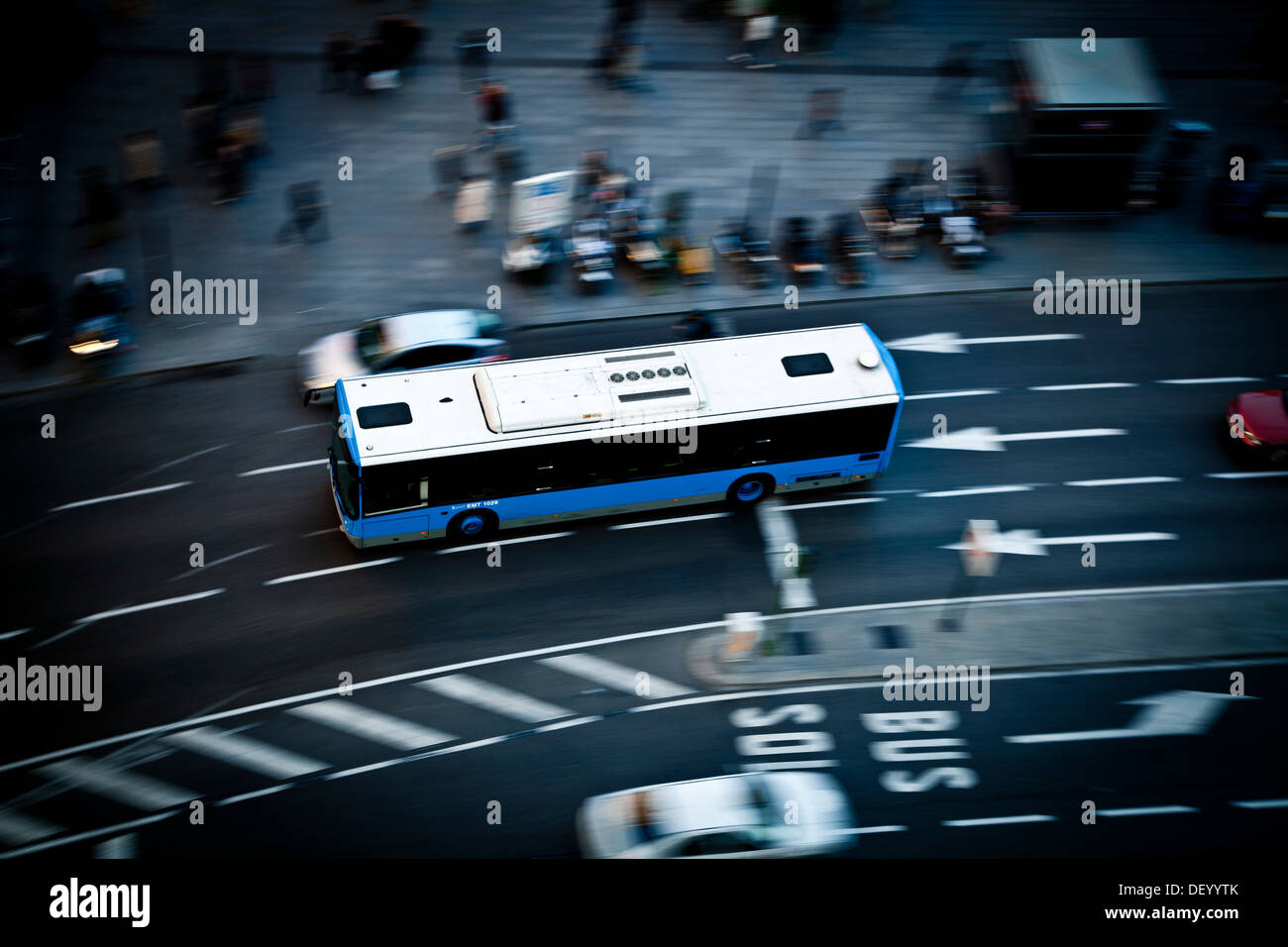 Public transport in Gran Via street, Madrid, Spain, Europe Stock Photo ...
