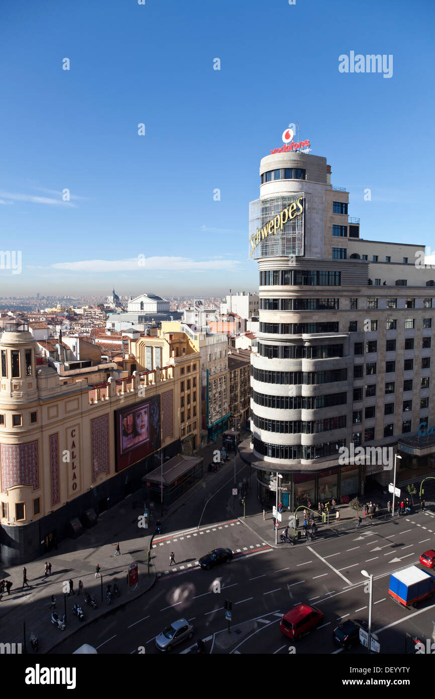 Plaza Callao square in Gran Via street, downtown of Madrid, Spain ...