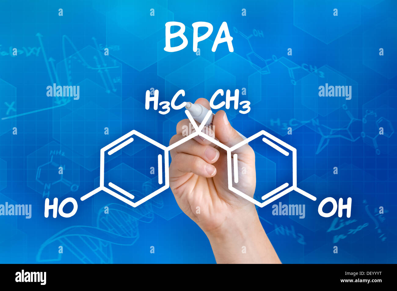 Hand with pen drawing the chemical formula of BPA Stock Photo - Alamy