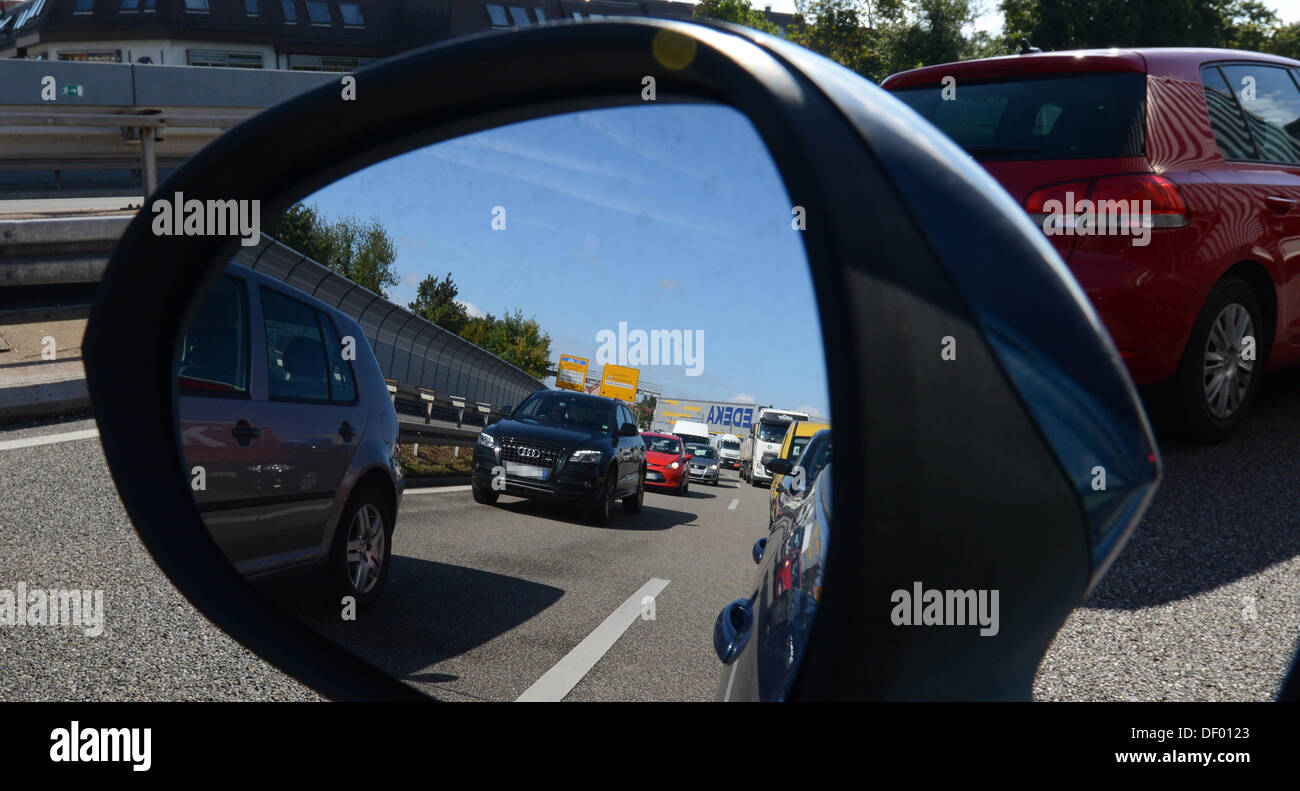 Cars and trucks are stuck in a traffic jam in Stuttgart, Germany, 19 ...