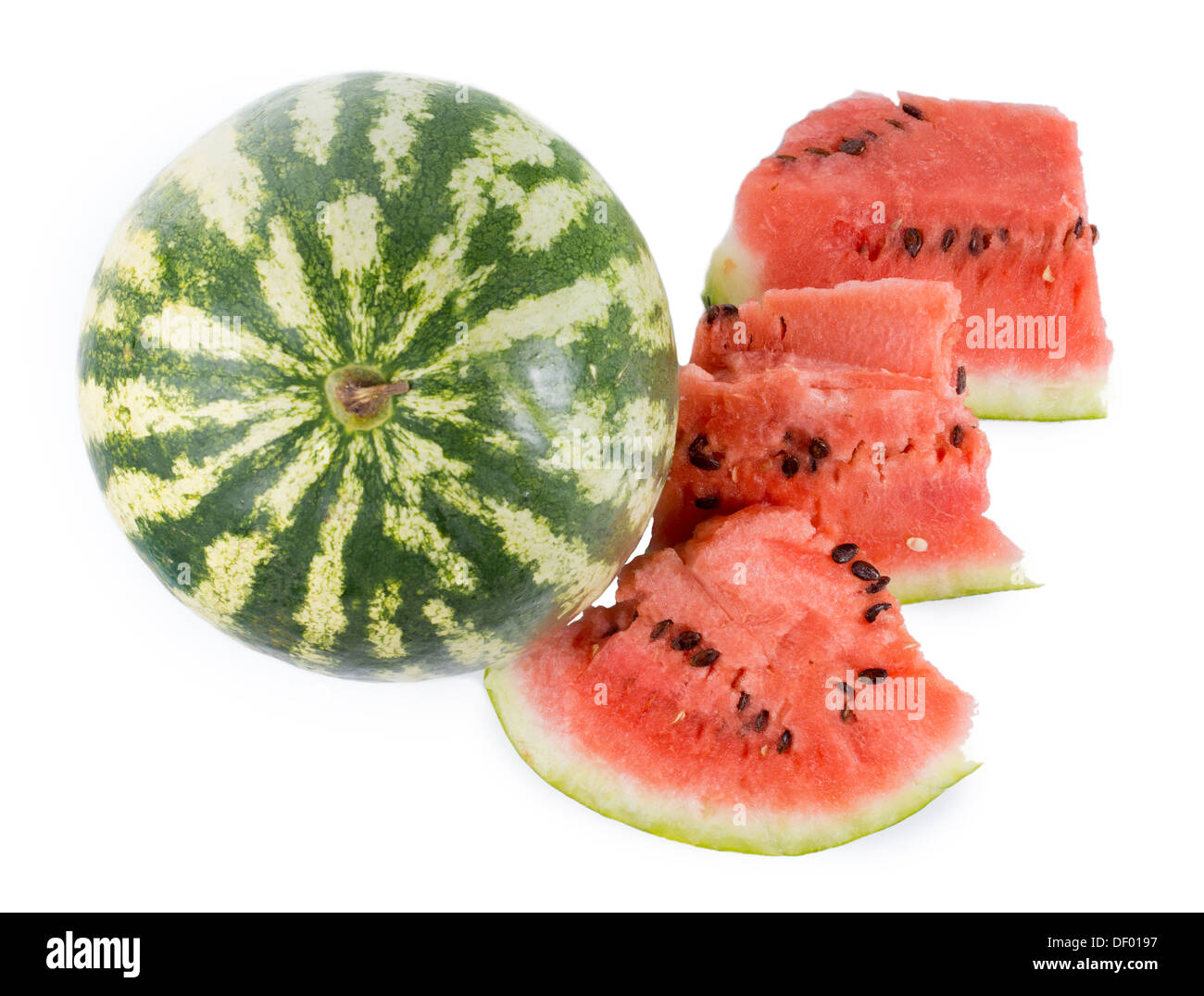 Whole and sliced fresh juicy refreshing watermelon showing the ...