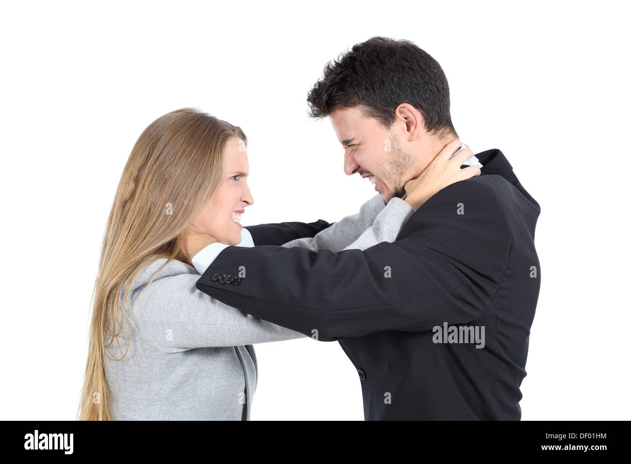 Two angry businesspeople fighting isolated on a white background Stock ...