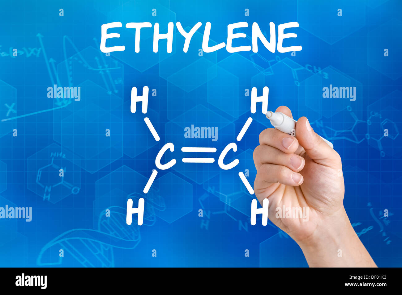 Hand with pen drawing the chemical formula of ethylene Stock Photo - Alamy