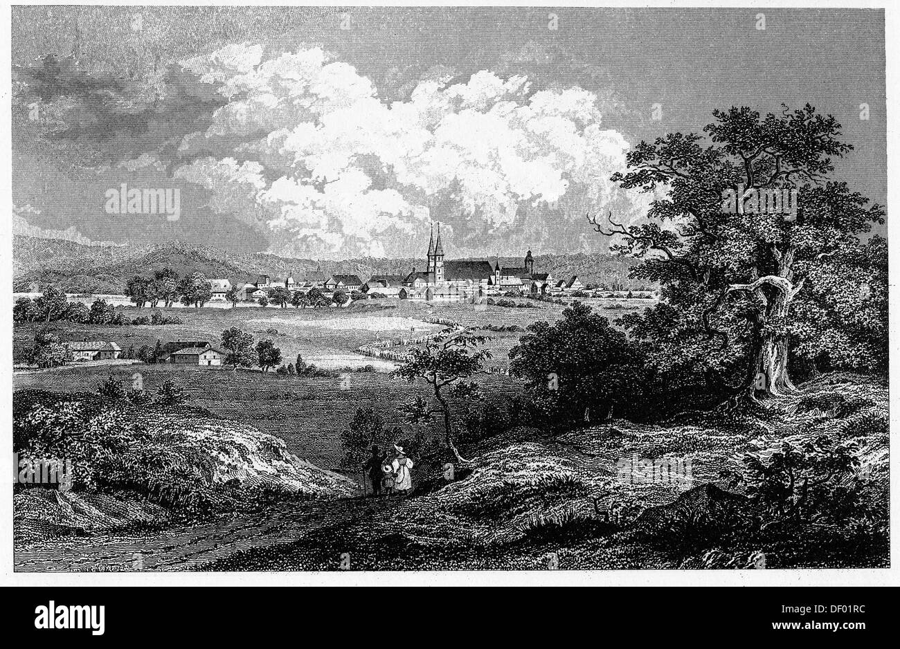 Altoetting, steel engraving, around 1850, drawing and engraving by J ...