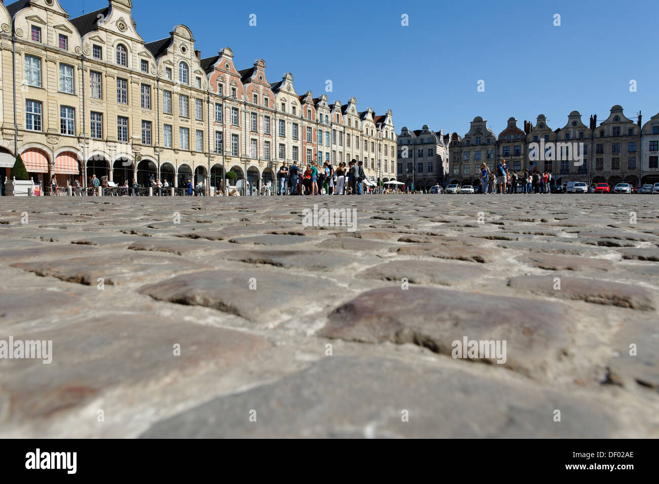 Cobblestones, gabled houses on Place des Heros square, Arras, Pas-de ...