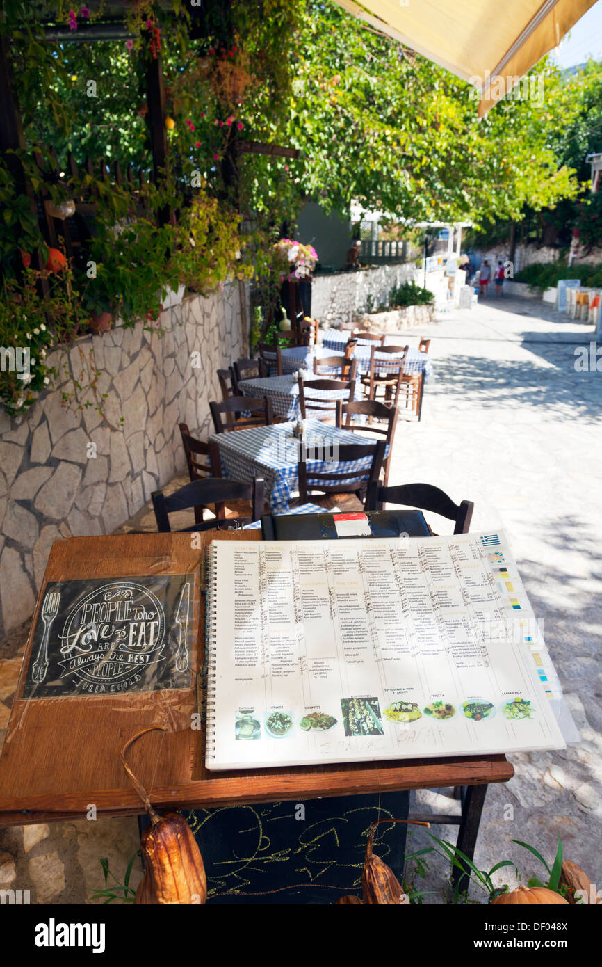 Typical taverna menu restaurant outside display Ag Agios Aghios Nikitas ...