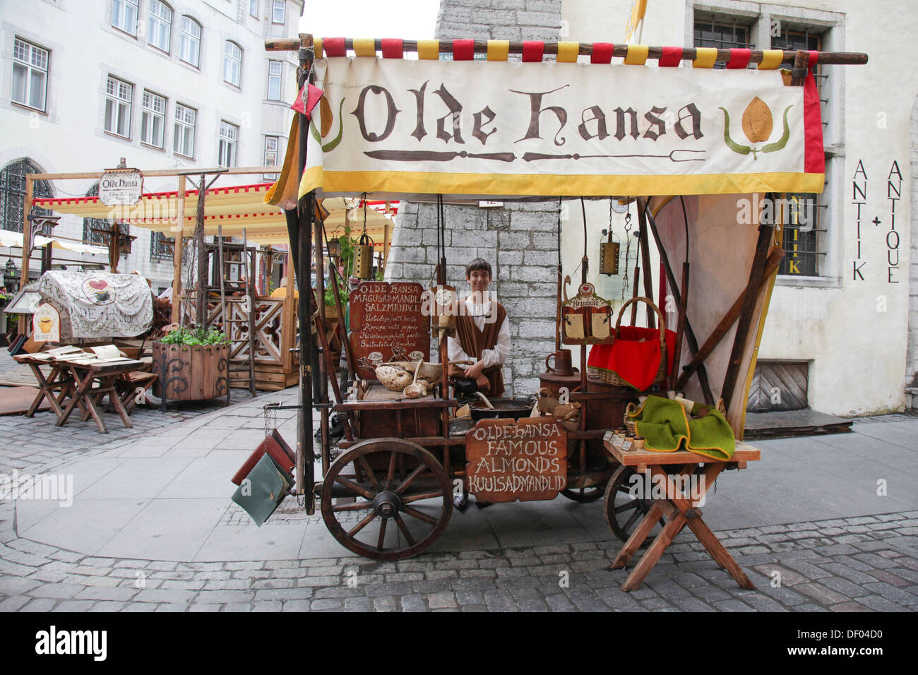Old Market Stall Assortment Of Vintage And Antique Items Displayed On