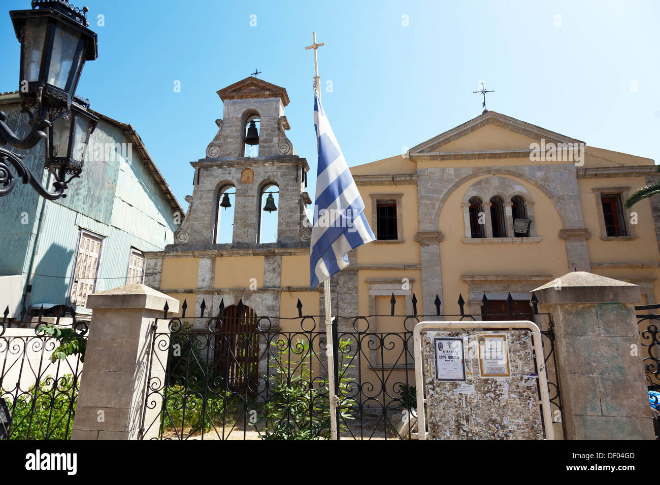 Main church in Lefkada Lefkas Town on high street Greek Island Greece ...