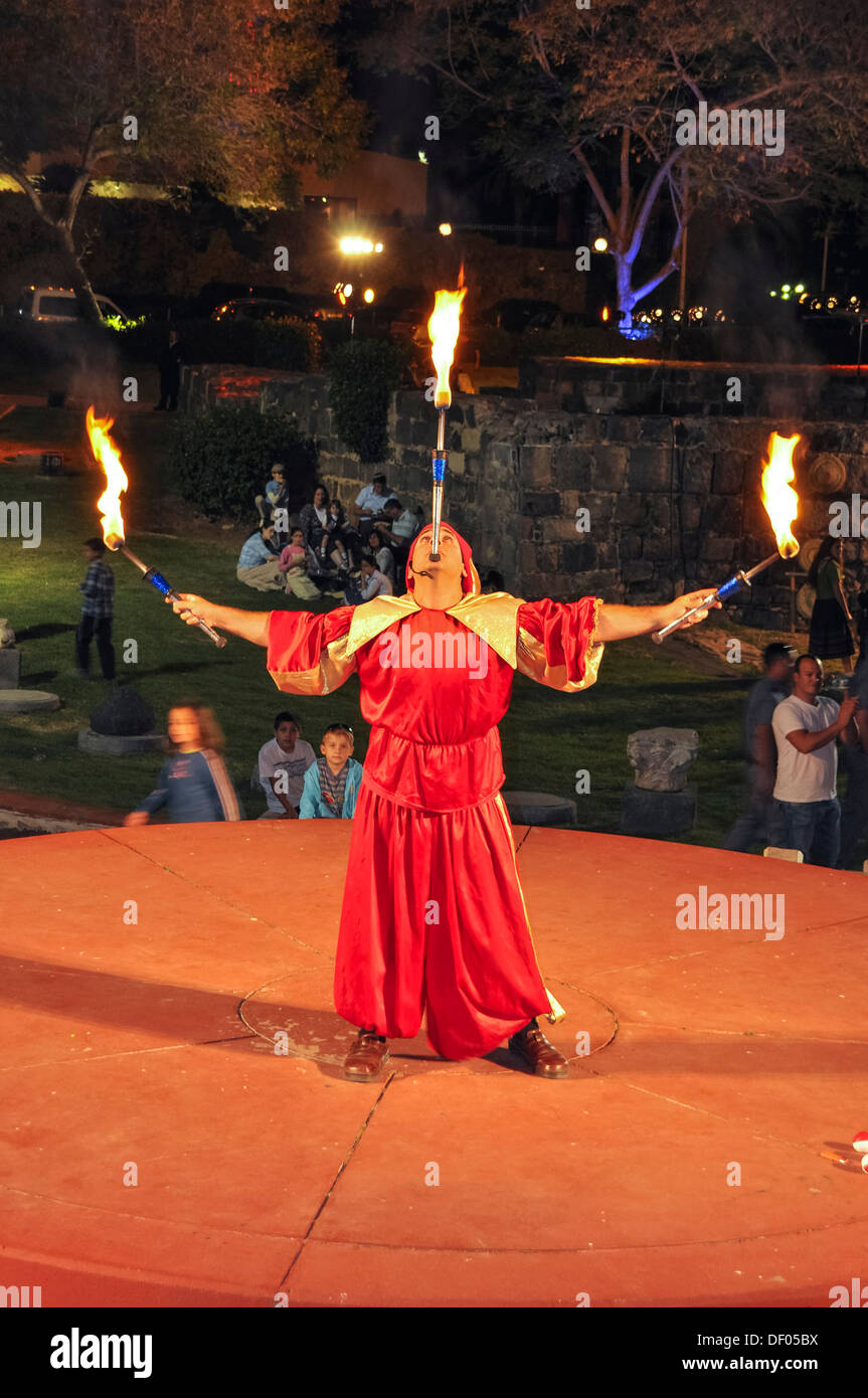 Street performer, fire juggler, Tiberias, Israel, Middle East ...