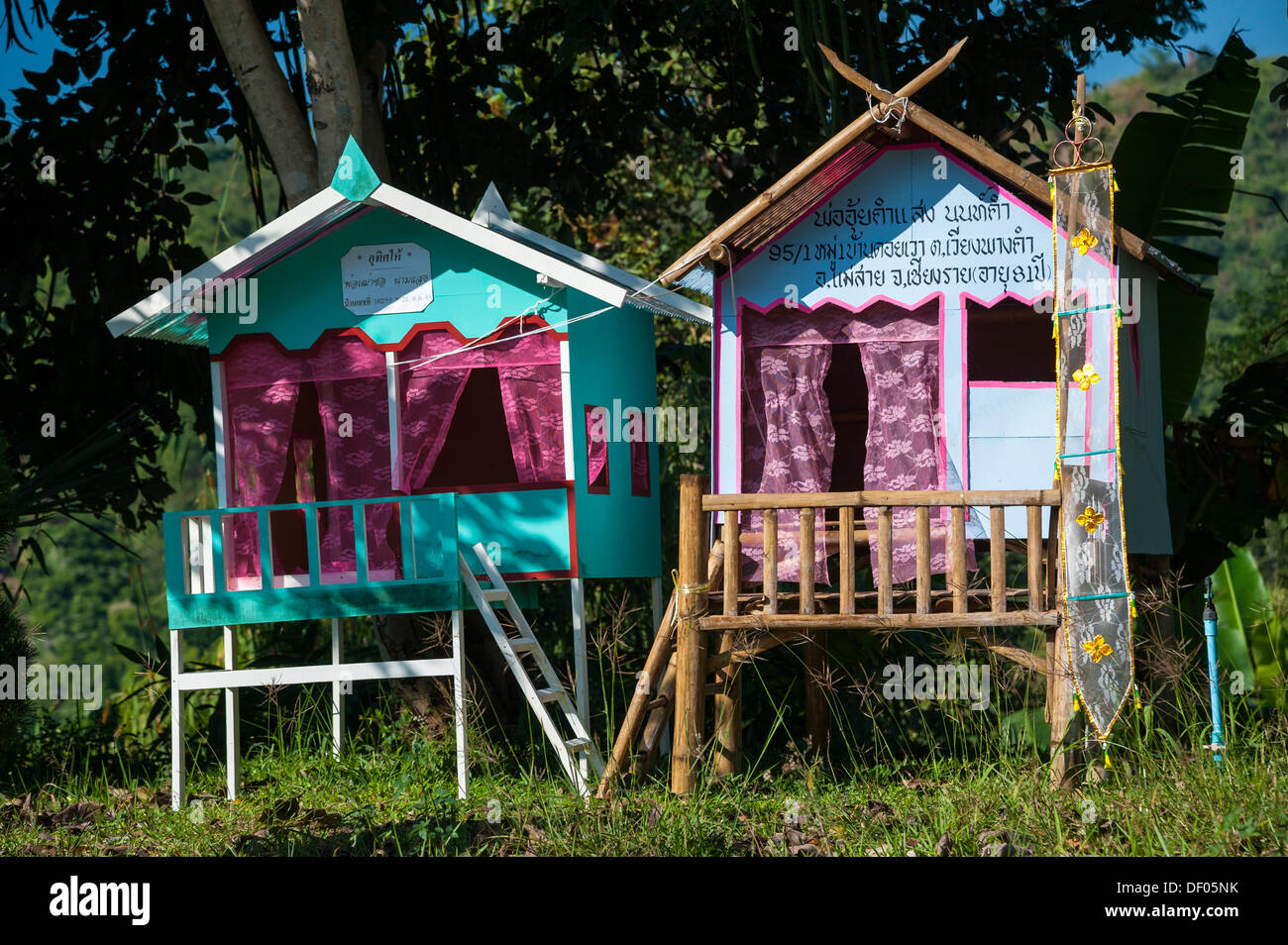 Spirit houses, Wat Phra That Doi Wao Temple in Mae Sai, the ...
