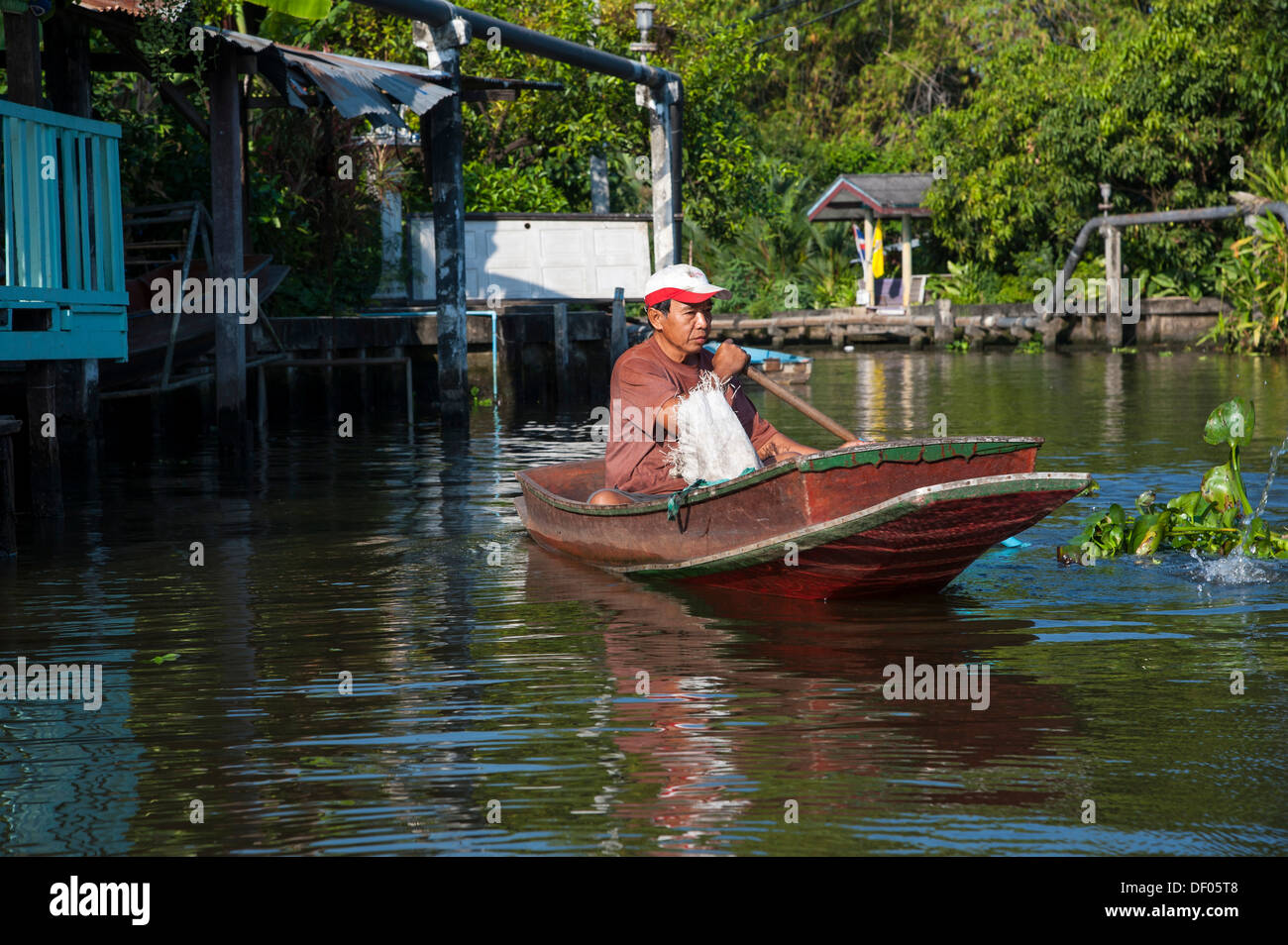 Man in a boat, Khlong or Klong, canal, Bangkok, Thailand, Asia Stock ...