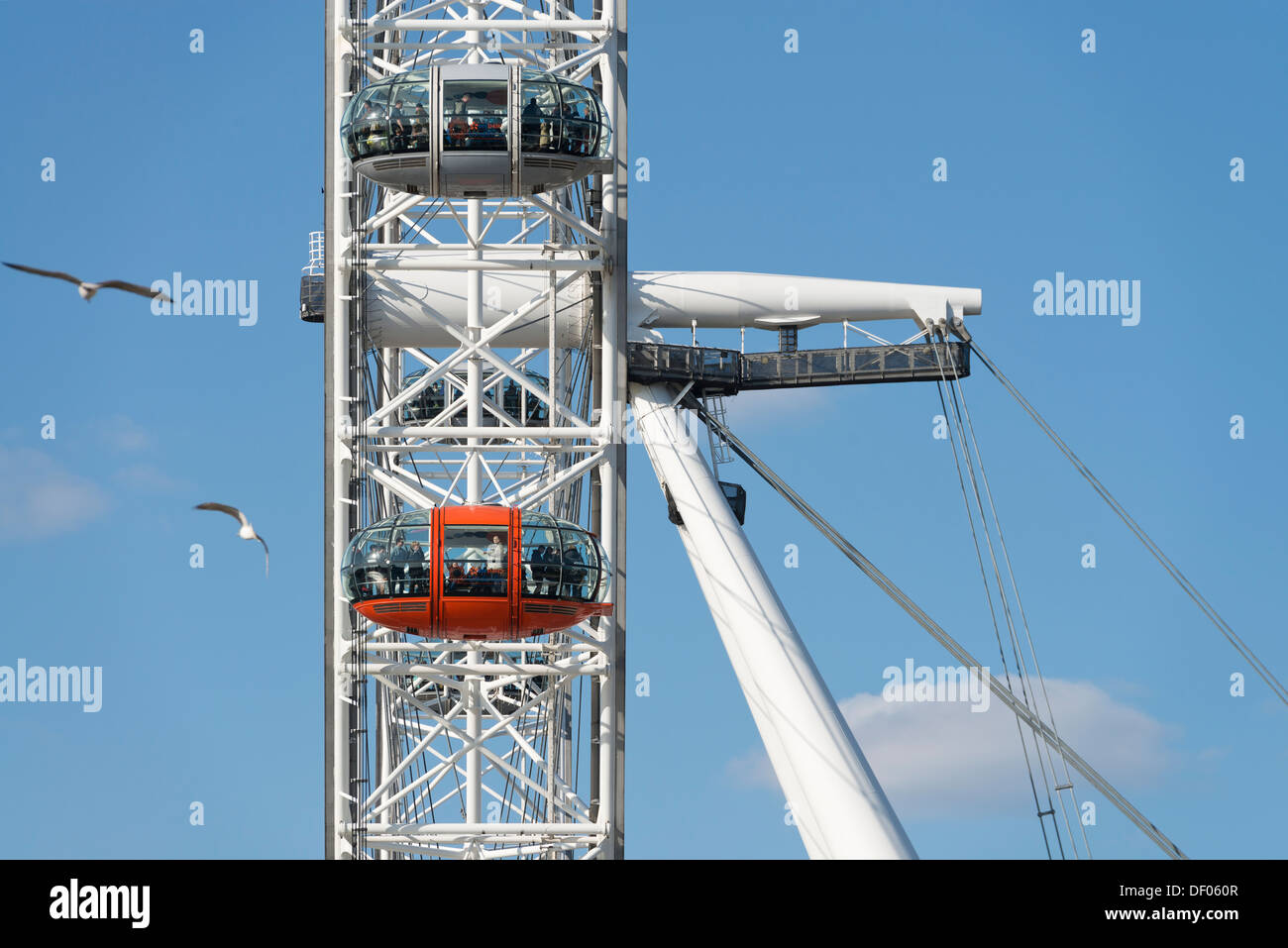 London, England, UK - April 02, 2013: Straight on view as the red pod ...