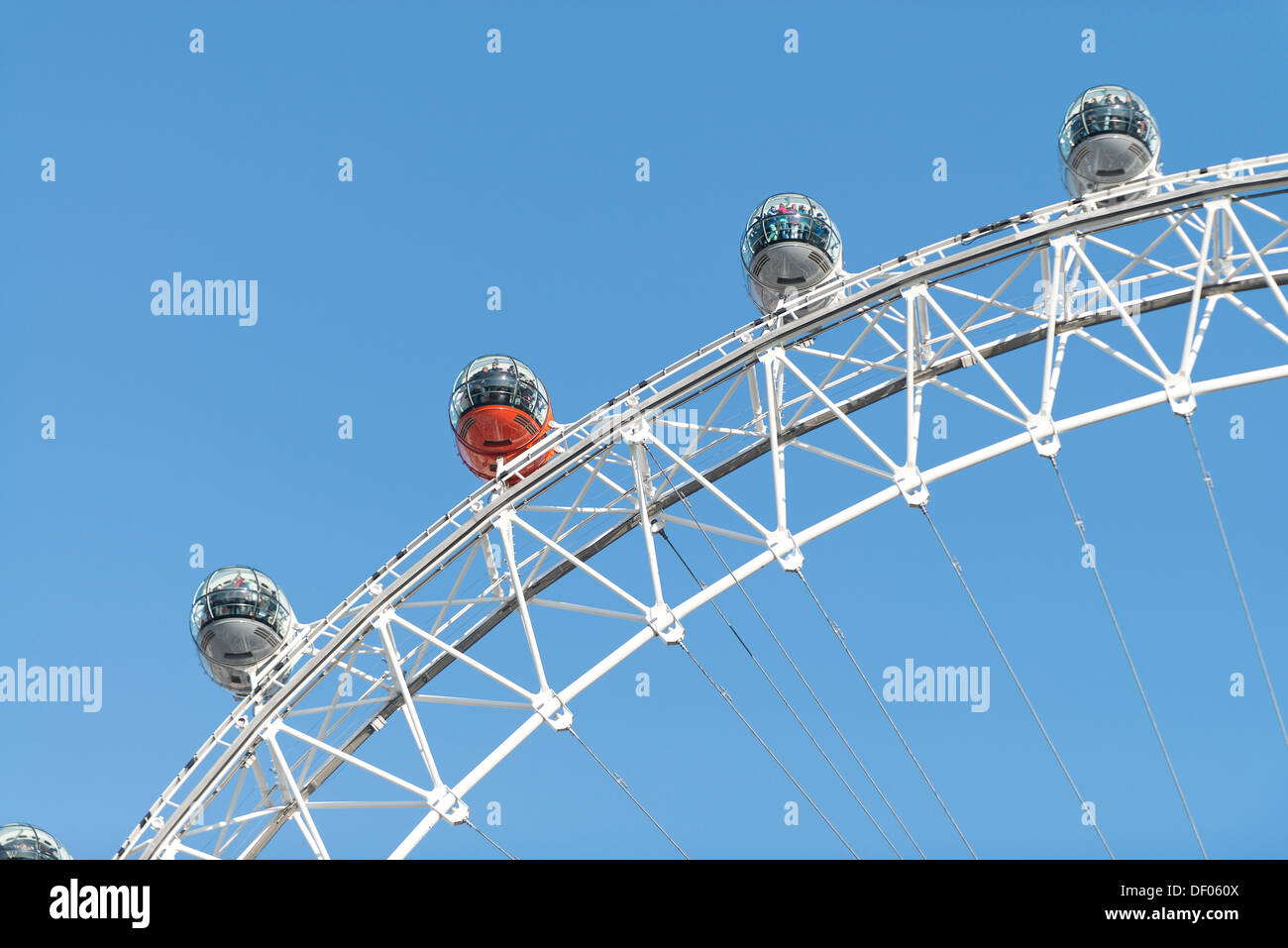 London, England, UK - April 02, 2013: Straight on view as the red pod ...
