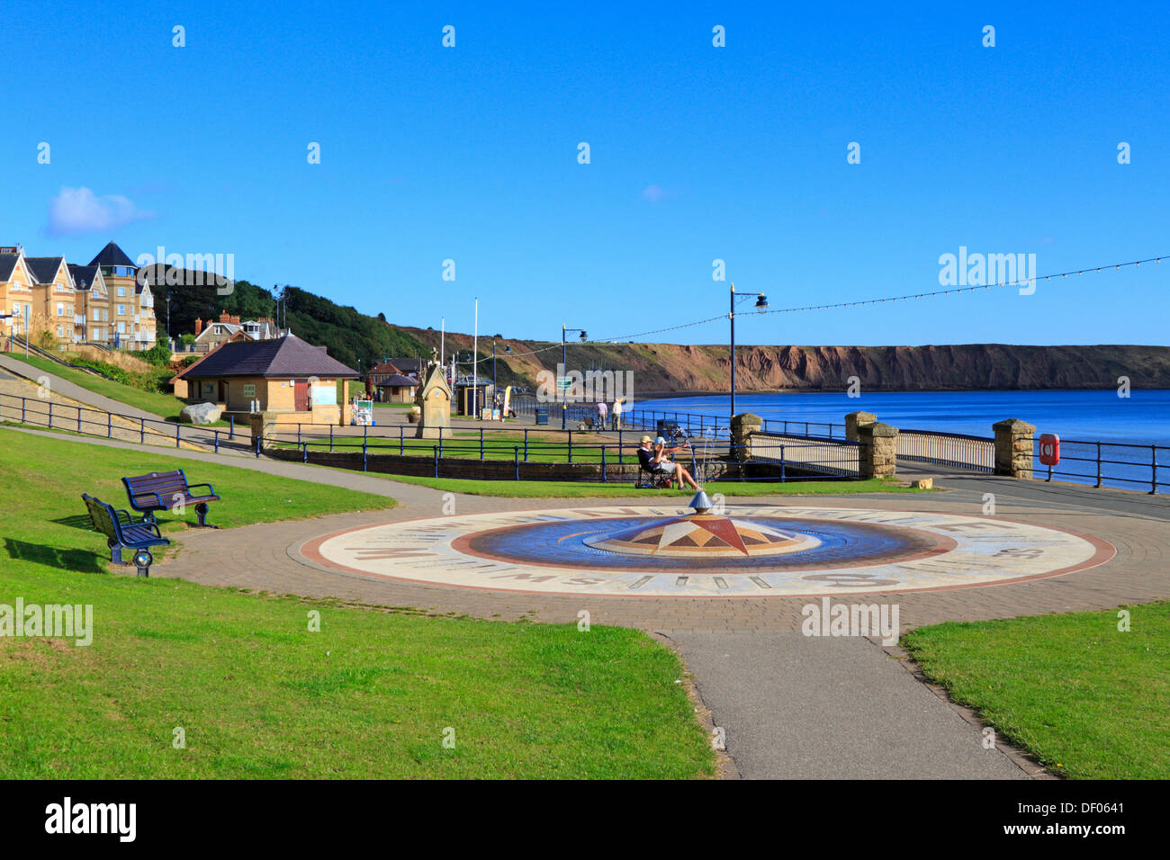 Fountain and seafront promenade in Filey, North Yorkshire, England, UK ...