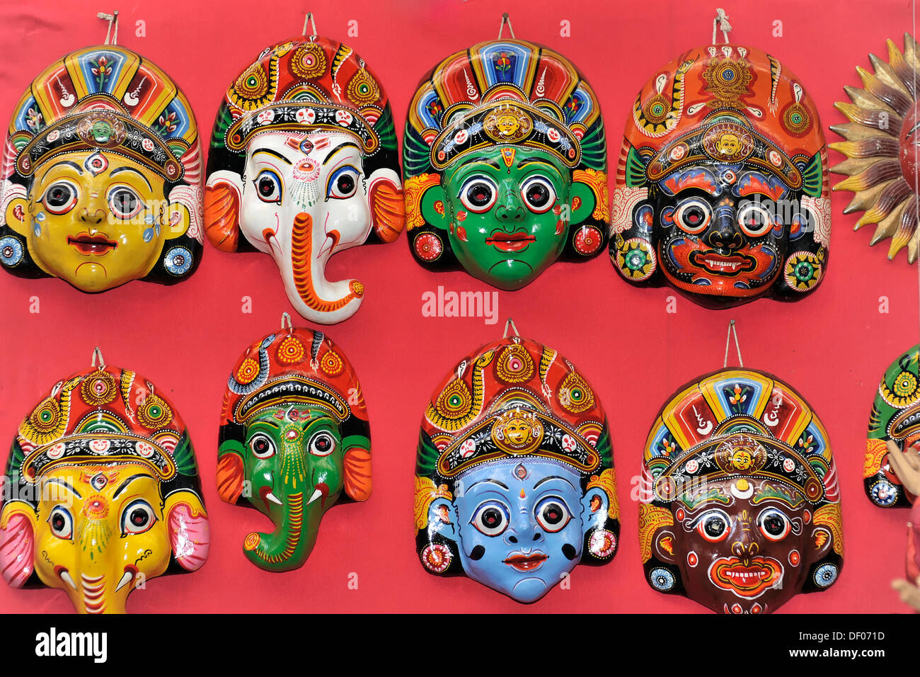 Masks, souvenirs, tourist market of Bhaktapur, Kathmandu Valley, Nepal ...