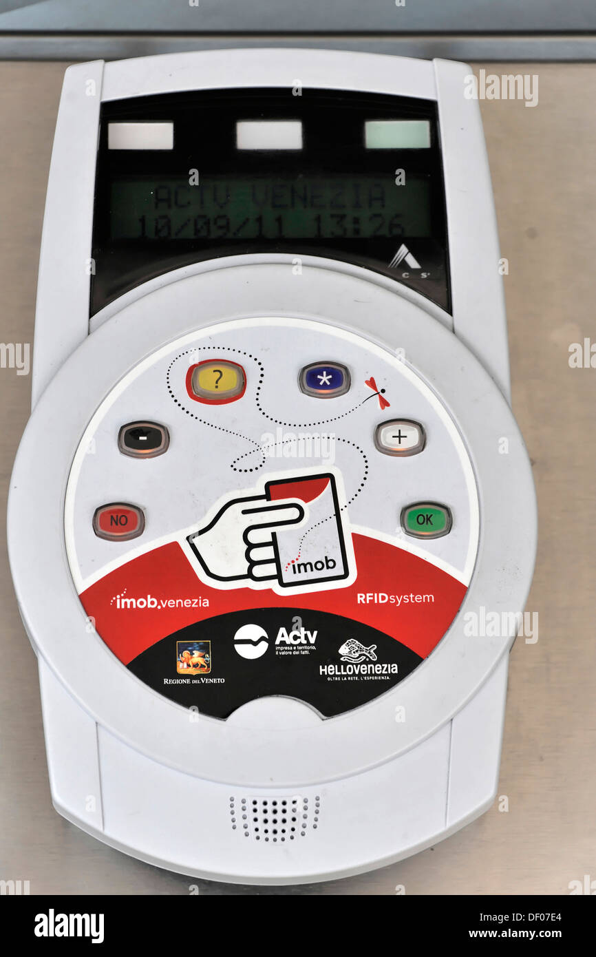Ticket inspection machine, Lido, Venice, Veneto region, Italy, Europe ...