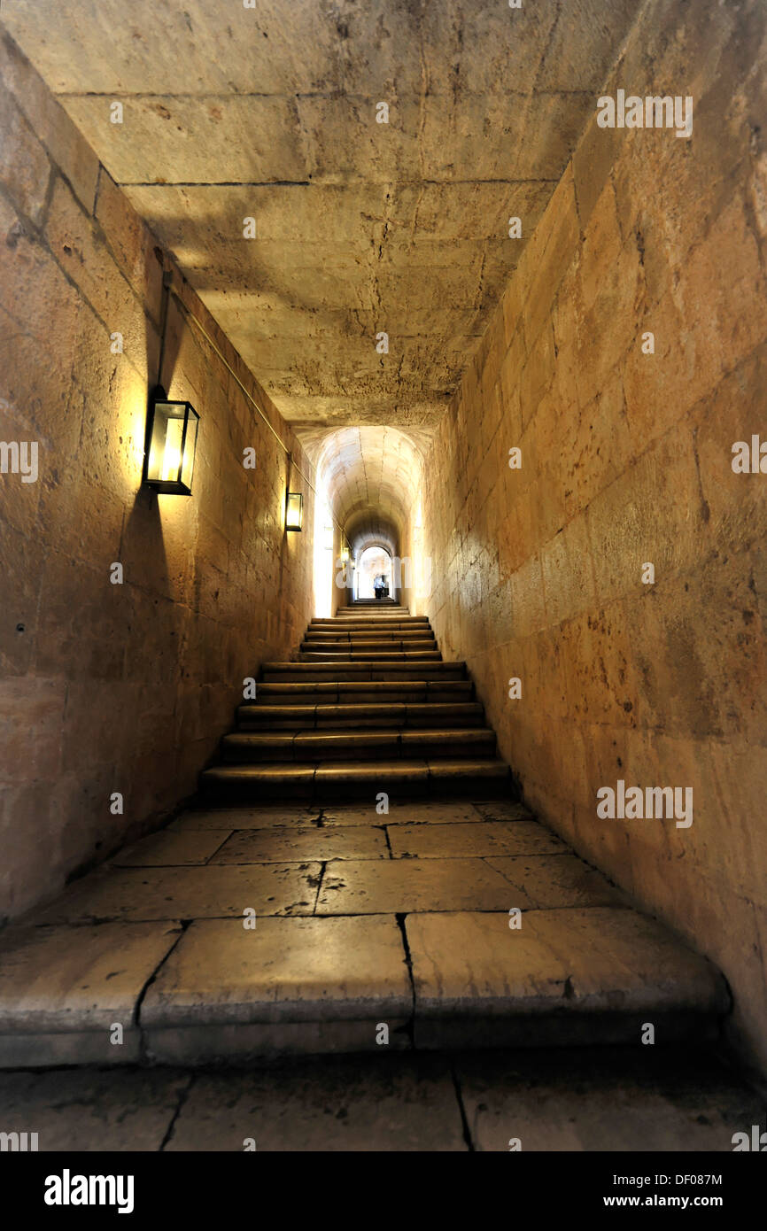 Staircase of the two-storey monastery Mosteiro dos Jeronimos ...
