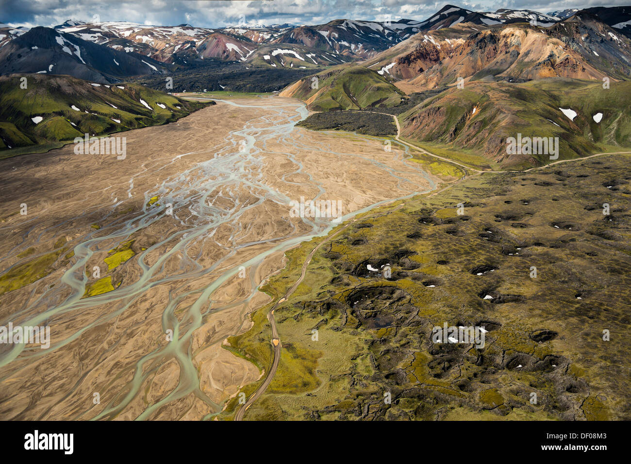 Aerial view, Brennisteinsalda Volcano and Laugahraun Lava Field ...