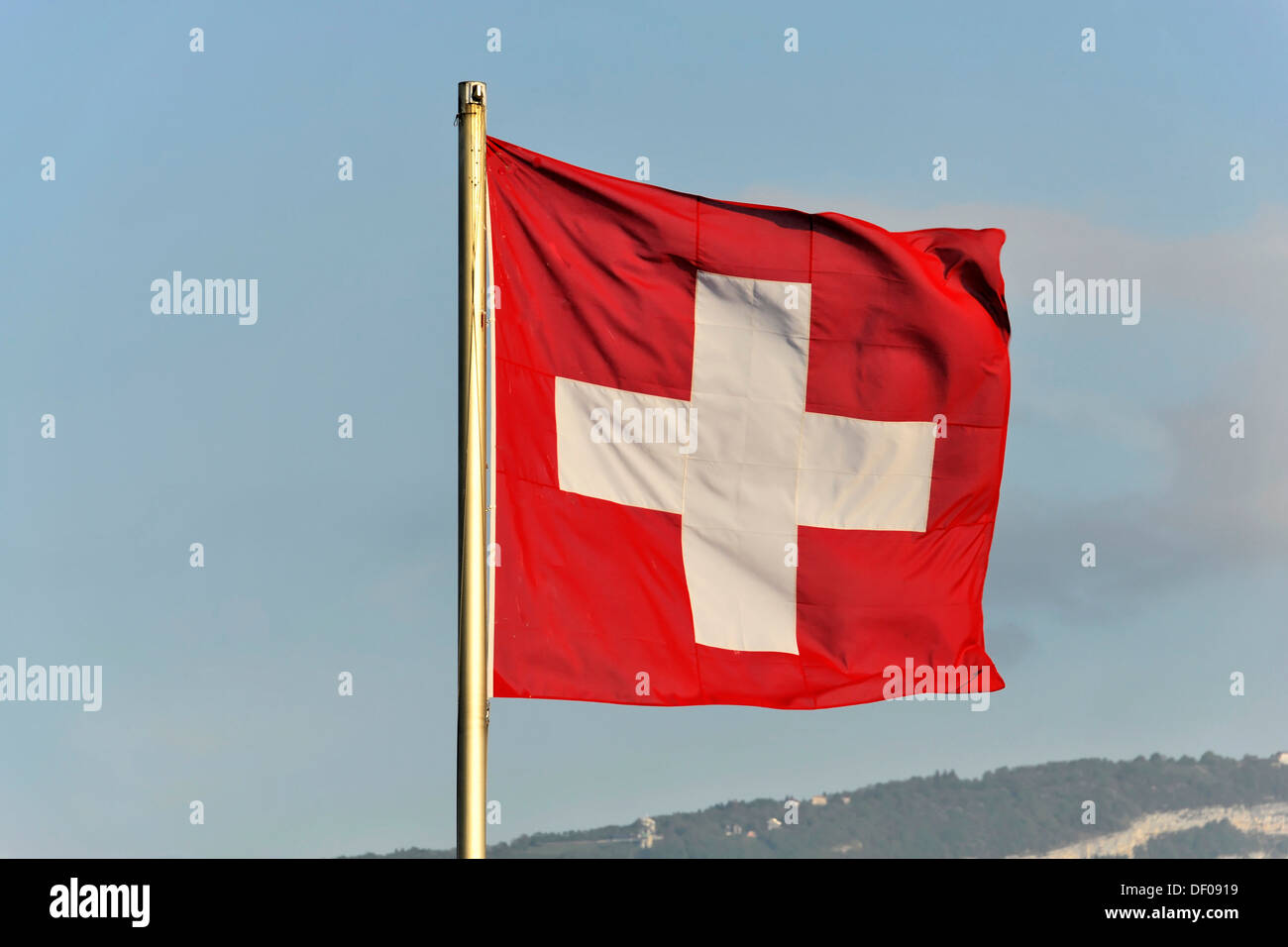 Swiss national flag, Geneva, Switzerland, Europe Stock Photo - Alamy