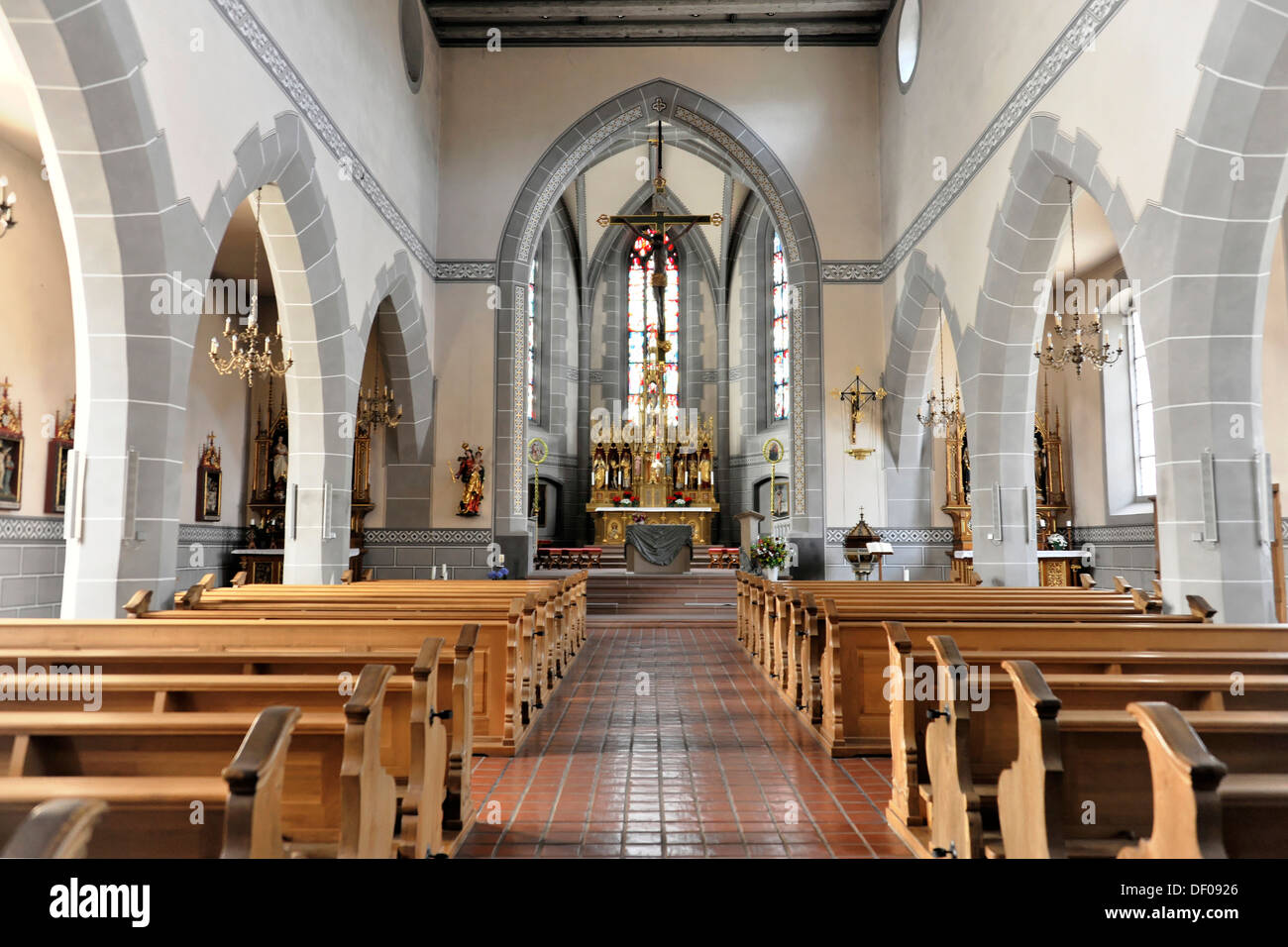 Interior view, altar and nave, parish church of St. Martin, Staufen im ...