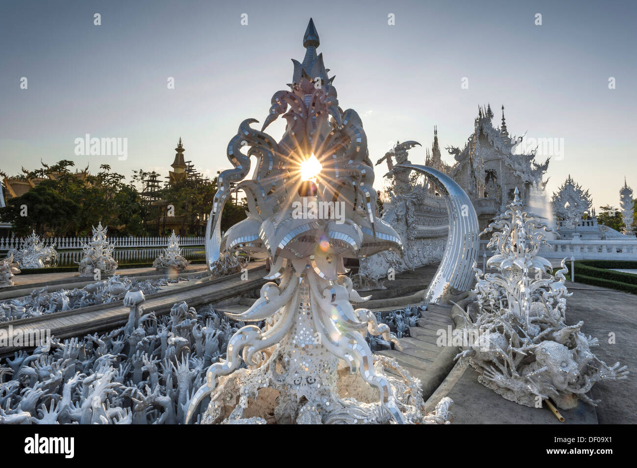Wat Rong Khun Temple or White Temple, a Buddhist-Hindu temple, backlit ...