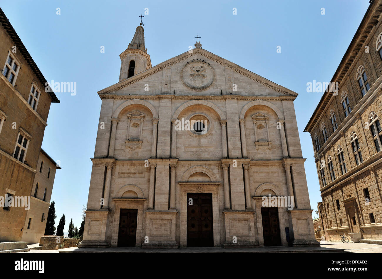 Renaissance facade of the Cathedral of Pienza, built from 1459-1462 ...