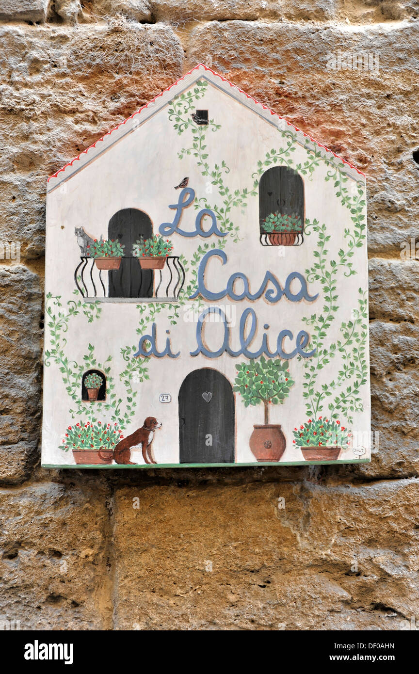 House sign, pottery, historic town centre, Volterra, Tuscany, Italy ...